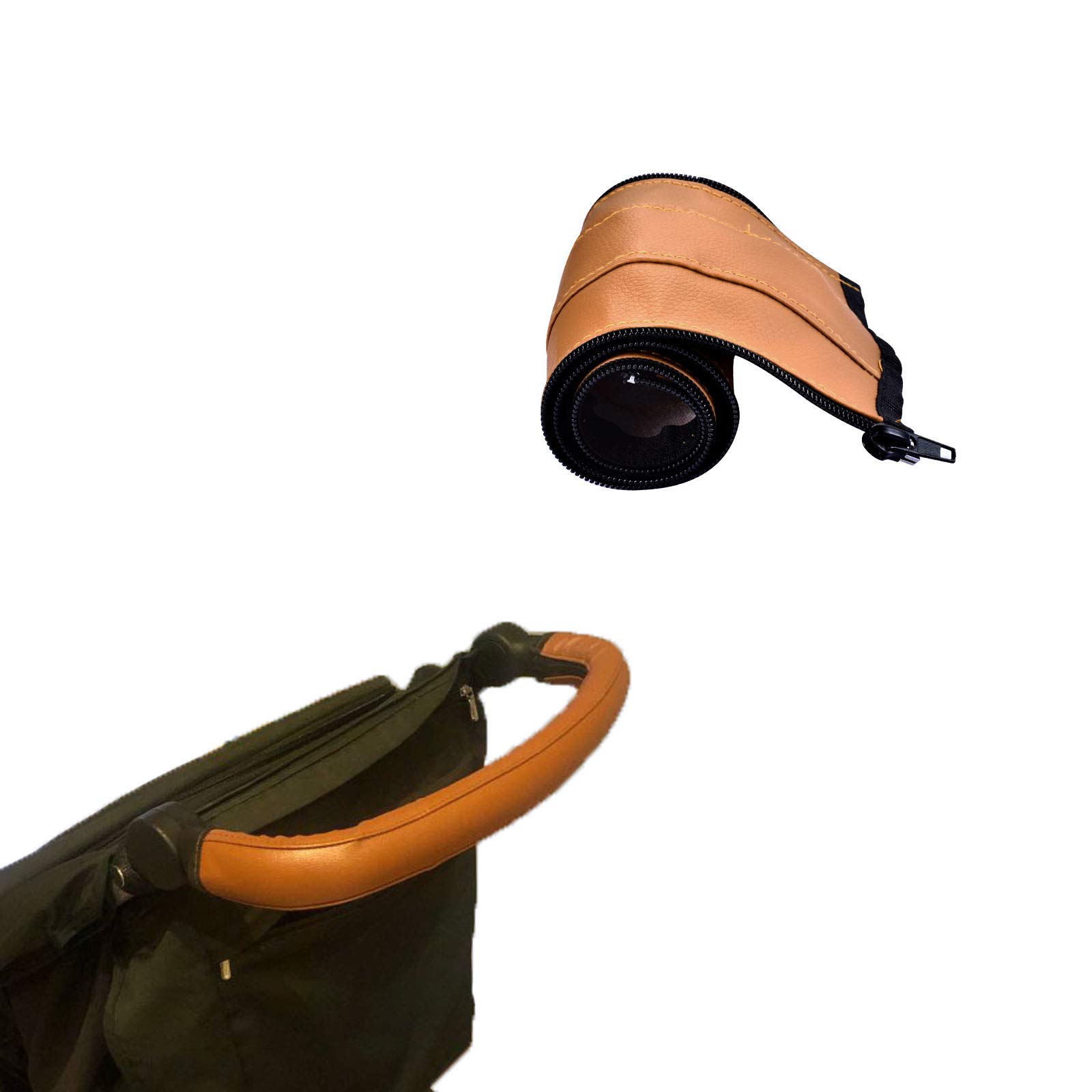 DAYSTART PU Leather Handlebar Cover Compatible with Babyzen Yoyo Yoya Stroller Armrest Bumper Bar, Baby Pram Accessories Stroller, Brown