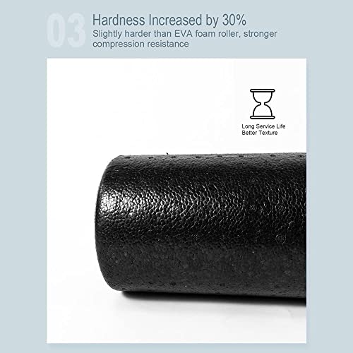 3Sizes Pilates Foam Roller Black Yoga Foam Roller Exercise Equipment Massage Roller Body for Women Men,45cm