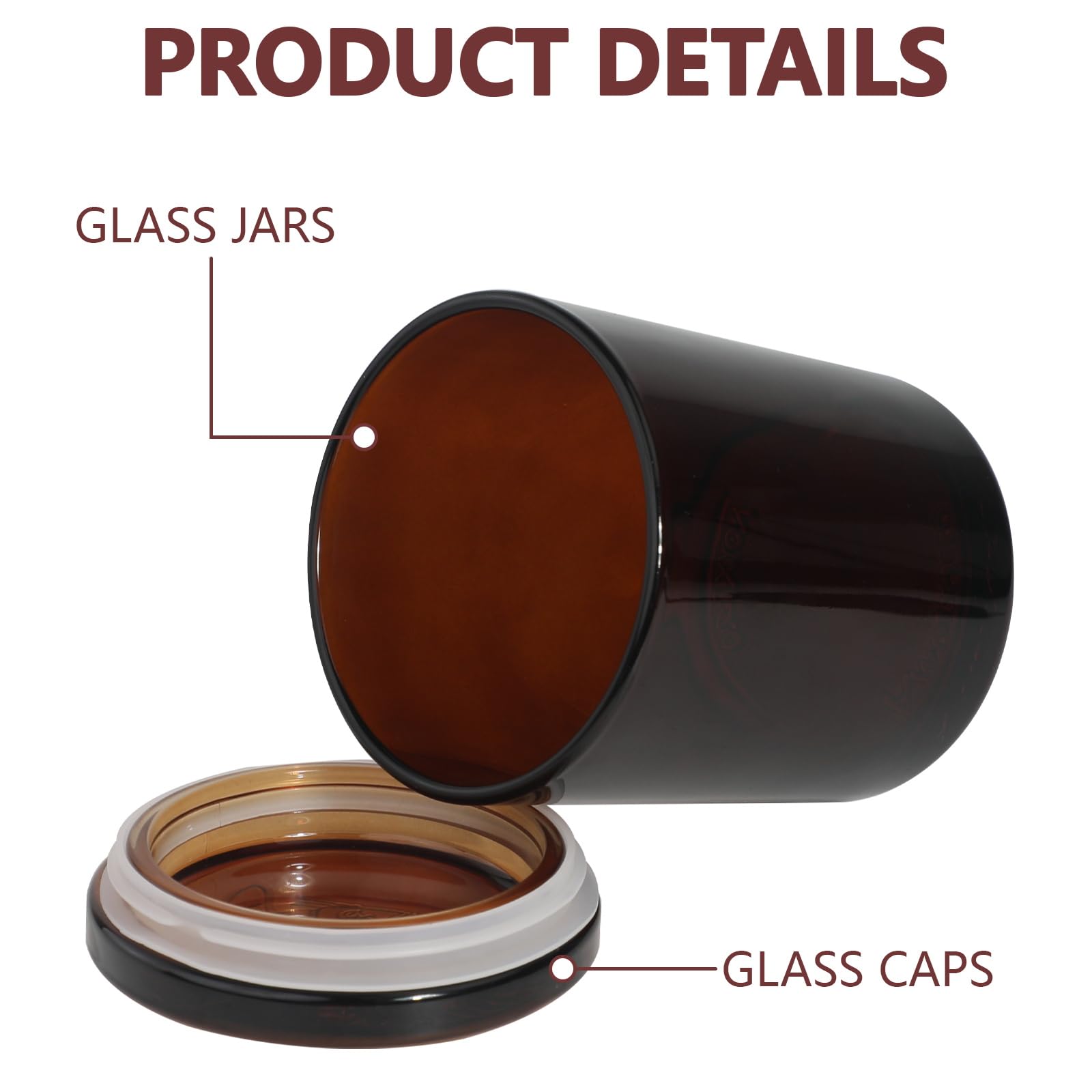 DRUNKEN 6 Pack Round Glass Candle Jars, 14.4oz Amber Empty Candle Container Tins with Glass Lids, Bulk Candle Containers Jars for Making Candles - Dishwasher Safe…
