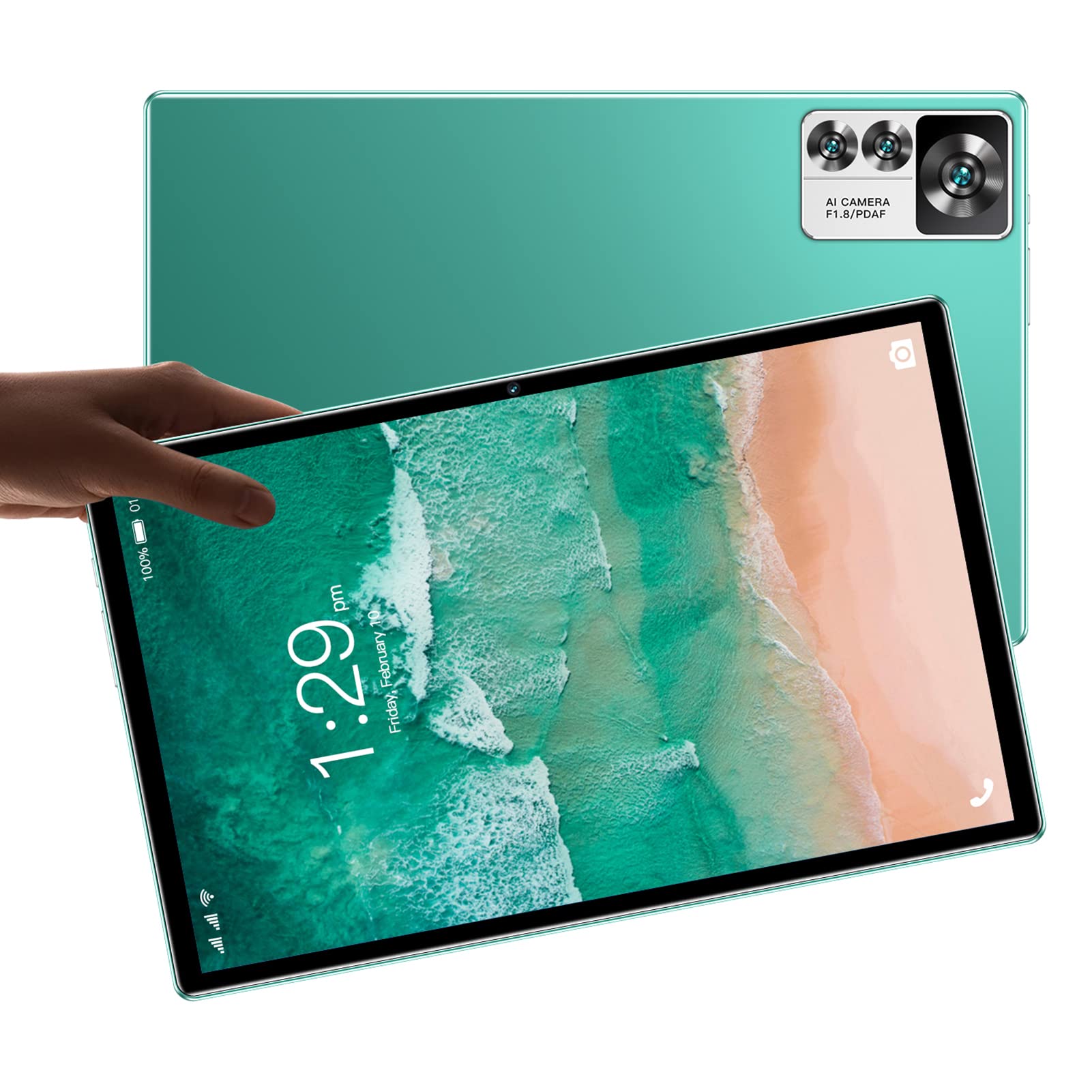 Airshi HD Tablet, 10.1 Inch FHD Octa Core CPU Green Gaming Tablet Dual Camera for Travel (US Plug)