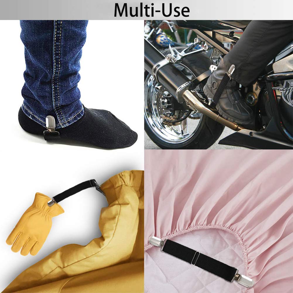 2Pcs Adjustable Boot Strap 7.8 Inch Elastic Boot Clips Strong Pant Stirrups Leg Straps Mitten Glove Clips for Women Men Kids Adults Multi-Purpose Bed Sheet Sofa Motorcycle Bike Riding Strap ,Black