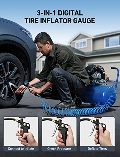 AstroAI Digital Tire Pressure Gauge with Inflator, 250 PSI Air Chuck and Compressor Accessories Heavy Duty with Quick Connect Coupler, 0.1 Display Resolution, Car Accessories for SUV, Truck, RV
