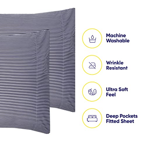 King Size Bed Sheets - 6 Piece 1500 Supreme Collection Fine Brushed Microfiber Deep Pocket King Sheet Set Bedding - 2 Extra Pillow Cases, Great Value, King, Classic Stripe Navy