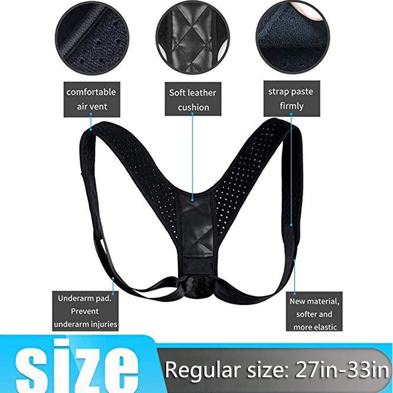 Posture Corrector, Ergonomic Back Straightener Brace for Men and Women for Clavicle Support and Providing Pain Relief from Neck, Back and Shoulder (Black)