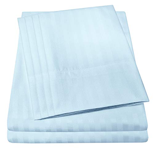 King Size Bed Sheets - 6 Piece 1500 Supreme Collection Fine Brushed Microfiber Deep Pocket King Sheet Set Bedding - 2 Extra Pillow Cases, Great Value, King, Dobby Light Blue