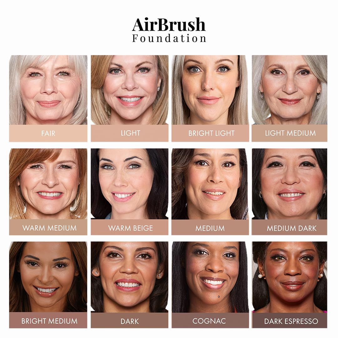 MagicMinerals AirBrush Foundation Set by Jerome Alexander – 3pc Set Includes Primer, Foundation and Kabuki Brush - Spray Makeup with Anti-aging Ingredients for Smooth Radiant Skin (Warm Medium)