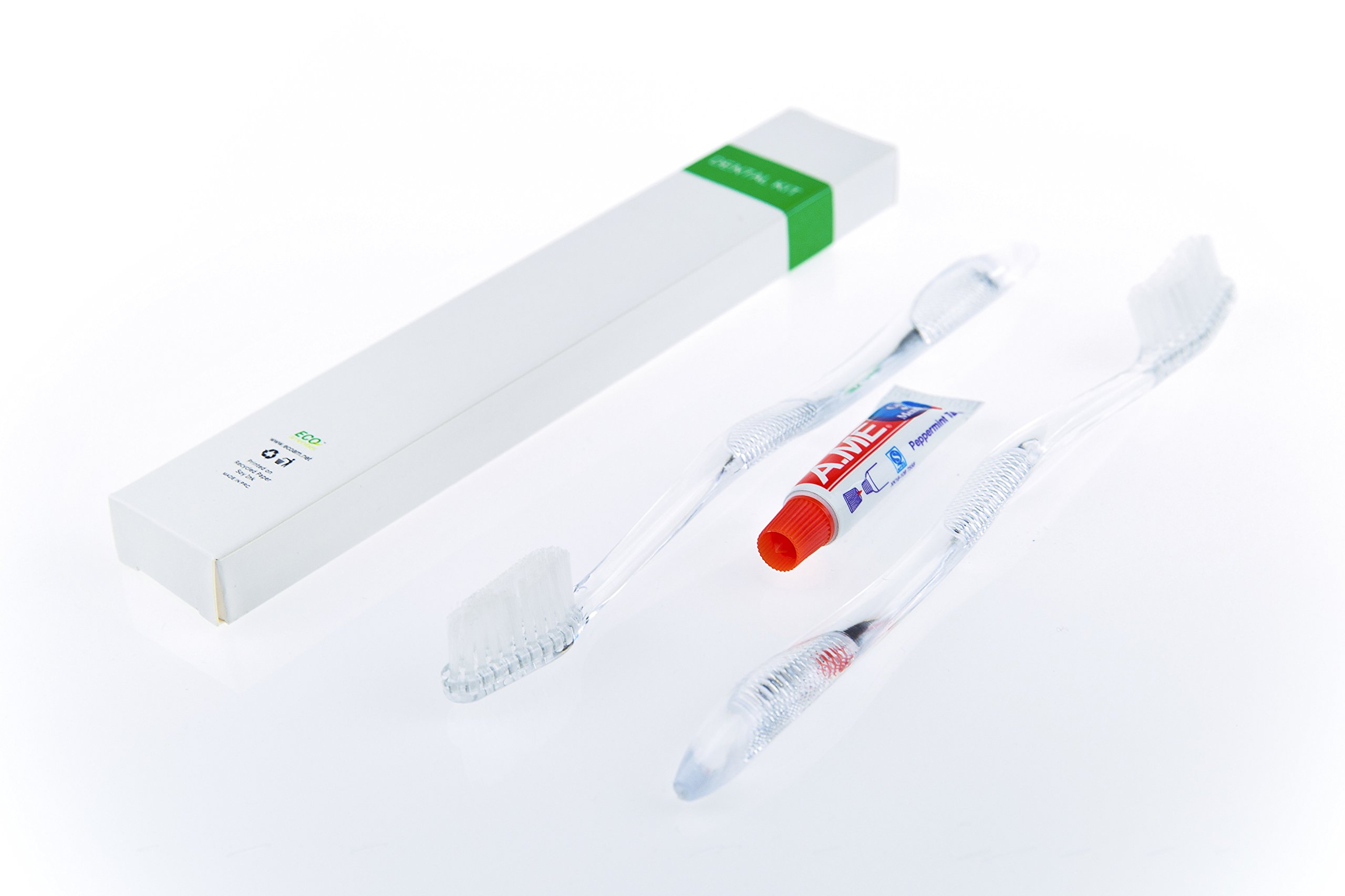 ECO Amenities Travel Toothbrush Kit - Manual Disposable Toothbrush with Toothpaste, in Individually Wrapped Paper Box, 100 Sets per Case - Travel Set for Hotels and Hospitality