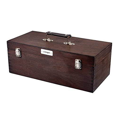 KINGART Artist Wood Pastel, Pen, Marker Portable Storage Box Organizer with Drawer, Tool Box Espresso Finish
