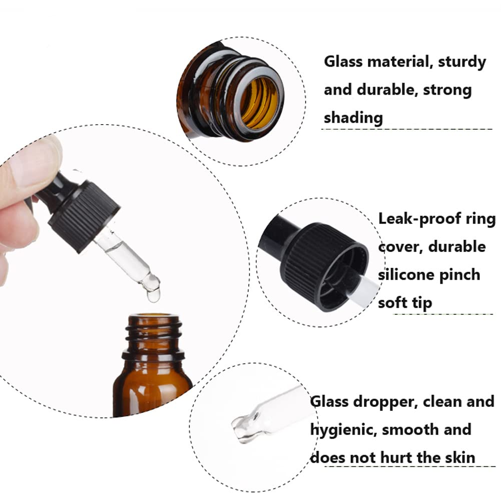 ericotry 3Pcs 100ML /3.4oz Empty Refillable Amber Glass Graduated Dropper Bottle Essential Oil Cosmetics Elite Fluid Container Jar Pot Holder with Glass Pipette Dropper