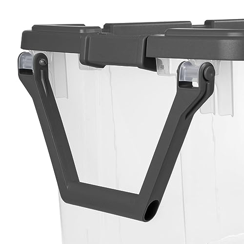 AVSAN Wheeled Industrial Tote Plastic Storage Box with Durable Lid 40 Gallon /151 Liter Rolling Storage Bins with Lids & Base w/Racer Red Handle & Latches, Black, 2-Pack