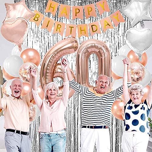 60th Birthday Decorations for Women Rose Gold Happy 60 Birthday Banner 60th Birthday Party Decorations 60 Balloon Numbers