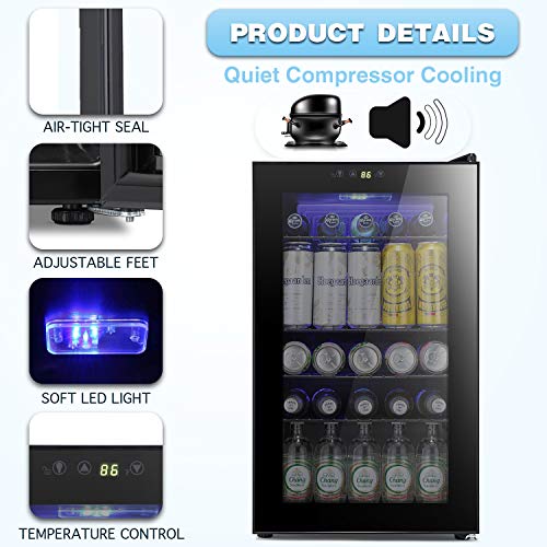 Antarctic Star Beverage Refigerator -85 Can Mini Fridge for Soda Beer or wine,Small Drink Dispenser, For Office or Bar with Adjustable Removable Shelves,2.3 Cu. Ft. Black