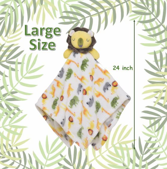 Baby Starters Large 24 inch Plush Snuggle Blanket with Toy Attached, Lion (Jungle Safari Animal Print)