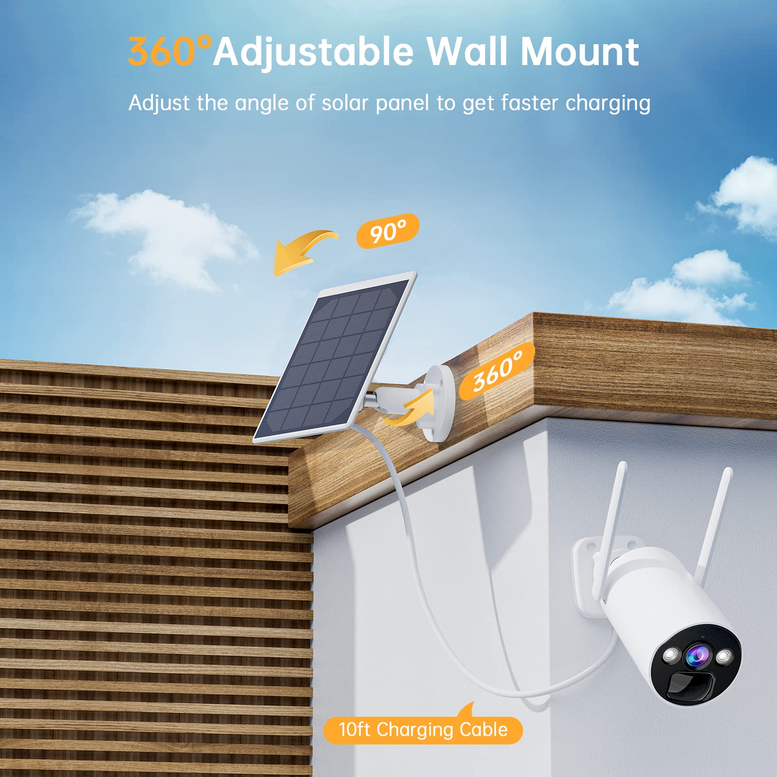 3W 5V Solar Panel with Compass, only Compatible with CAMCAMP SC03 & SC19 Wireless Security Camera System, IP66 Waterproof, Type-C Port with Charging Cable, 1-Pack