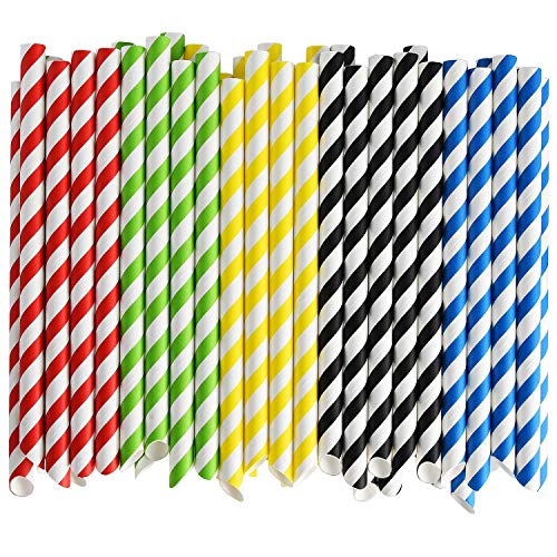 ALINK 50 Striped Paper Boba Straws + 50 Wrapped Paper Boba Straws