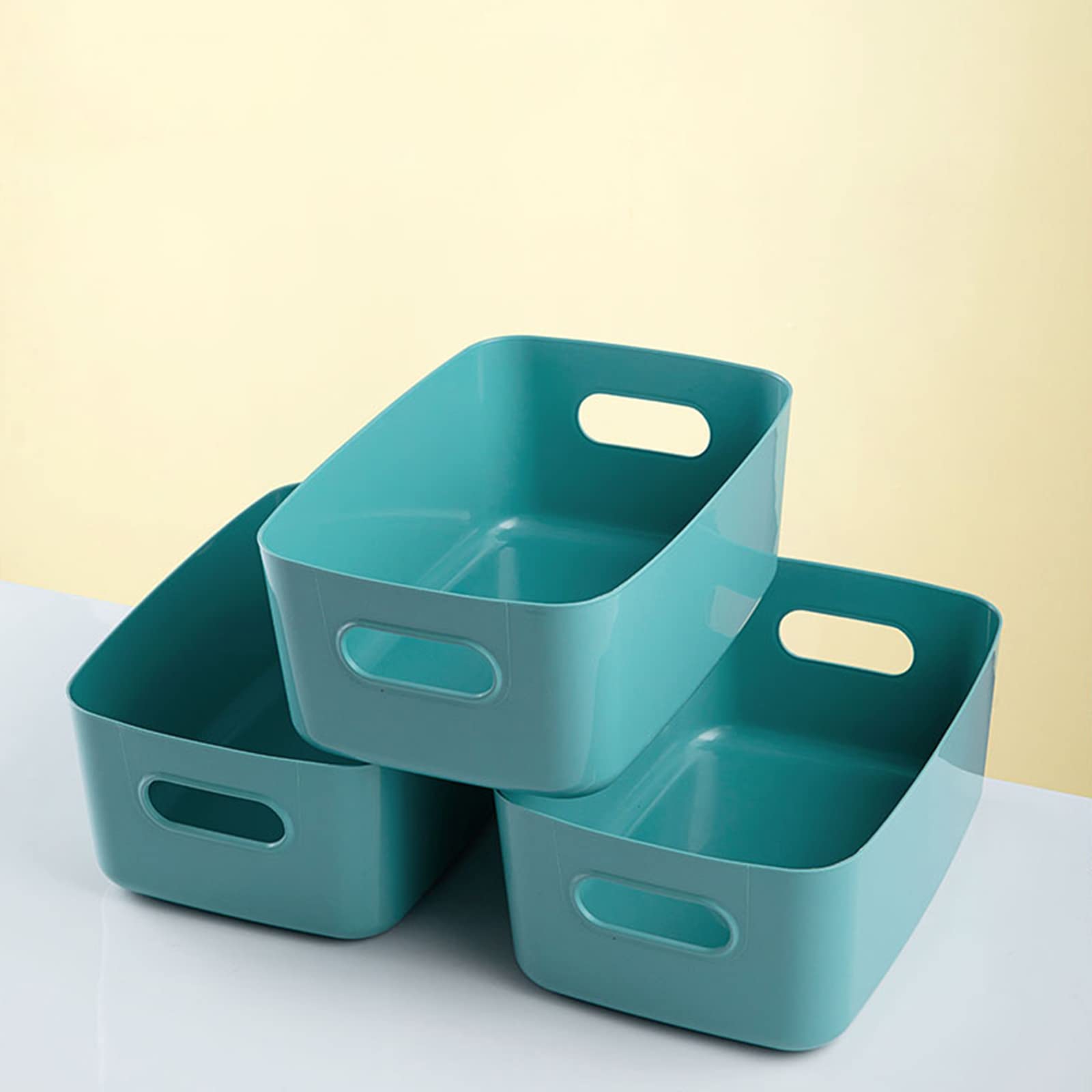6 PCS Plastic Basket Set, Plastic Storage Baskets Pantry Bins Kitchen Spice Rack Organizer for Shelves Drawers Pantry Closet Countertops Classroom Bathroom 12 In x 7.9 In x 4.7 In (Green)