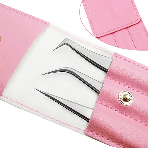 Quewel Eyelash Extension Tweezers Set Eyelash Applicator Tool Curved and Straight pointed Tweezers Lash Extension Supplies Stainless Steel Precision Tweezers Silver (Matte,3 pcs)