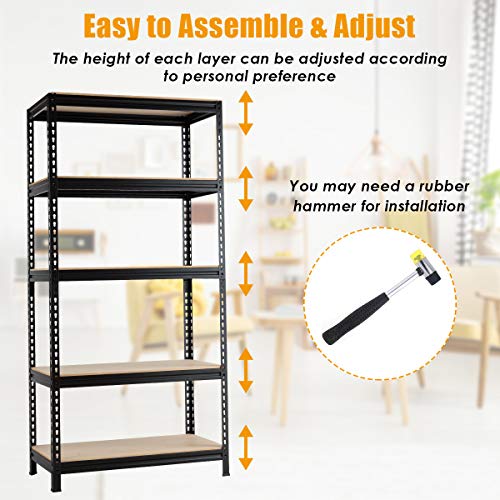 Tangkula 5-Tier Steel Storage Shelves, 73β Heavy Duty Garage Shelf with Adjustable Shelves, Boltless Shelving Unit for Free Combination, Metal Muscle Rack for Home Office Garage (4, Black)