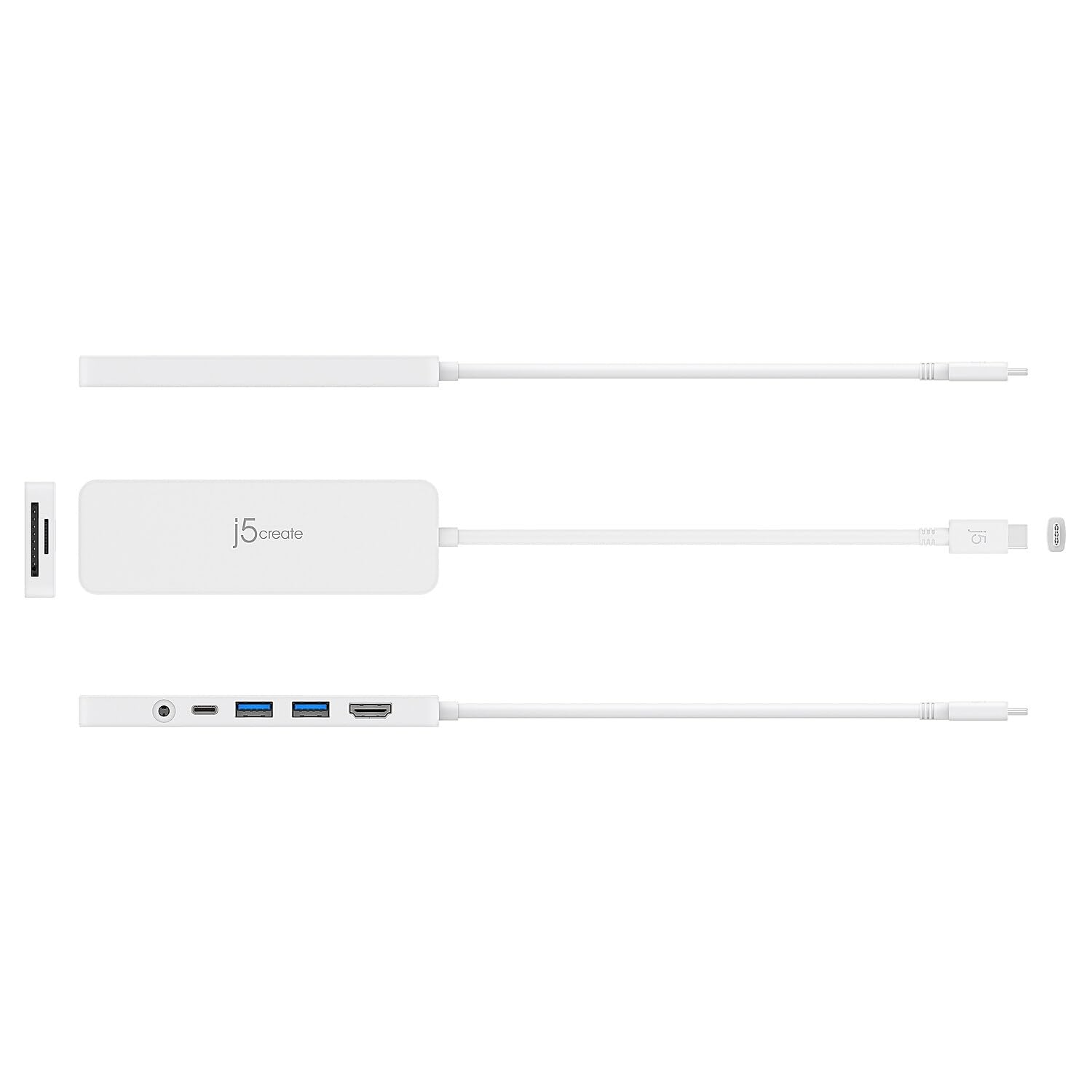 j5create USB-C Mini Hub - 4K HDMI, 2 x USB 3.1 5Gbps, microSD & SD Card Reader, 3.5mm Audio Jack, 60W PD Pass-Through Charging (JCD373)