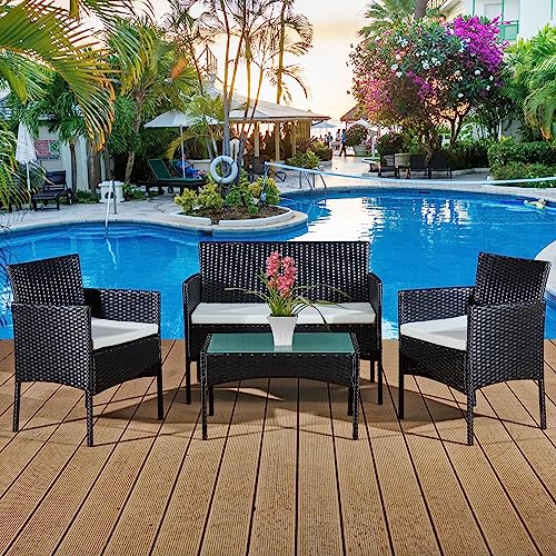 Aweather 4 Pieces Patio Furniture Set, Rattan Outdoor Table and Chairs for Yard,Pool or Backyard Outdoor Indoor Use