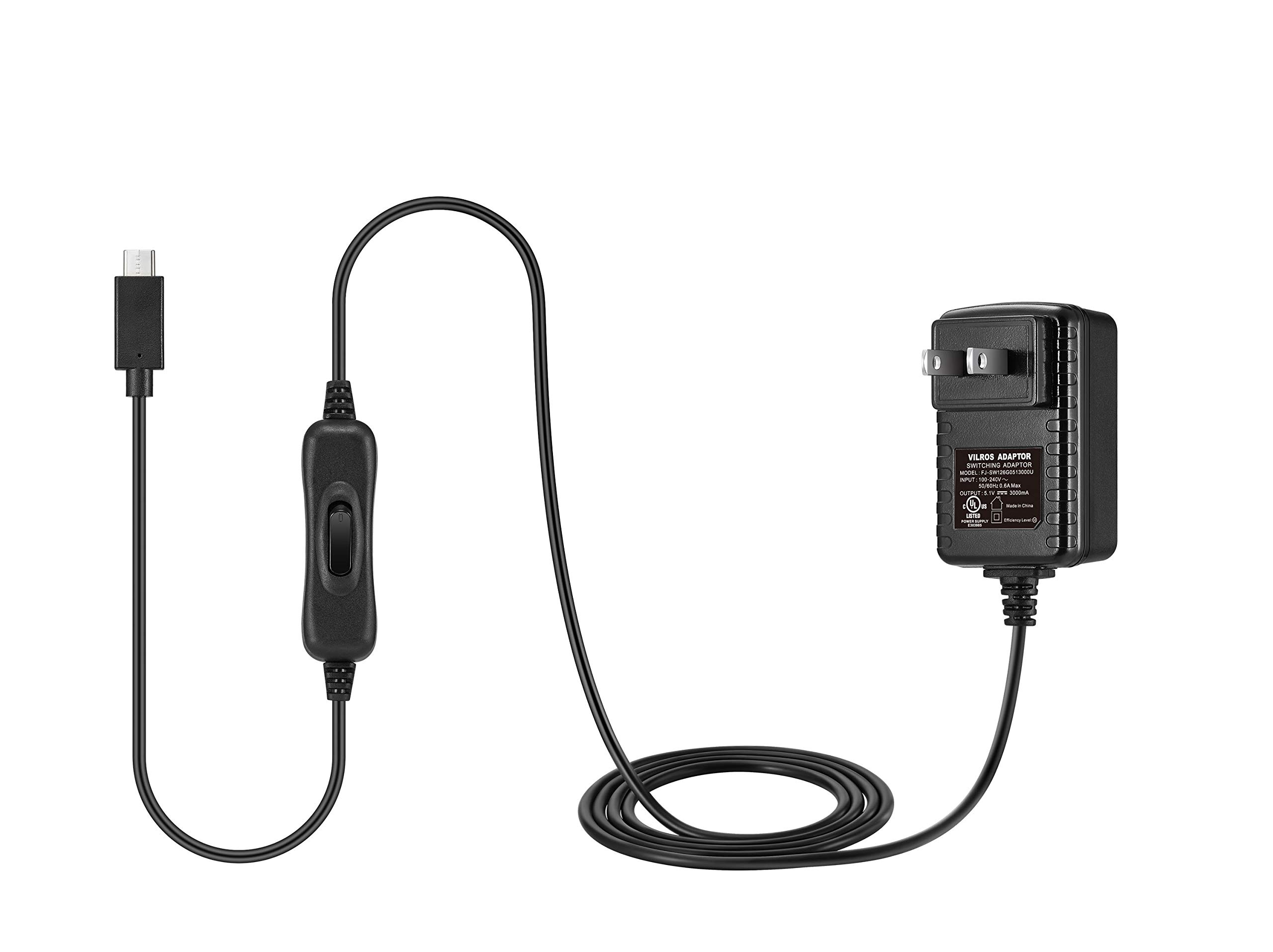 Vilros Raspberry Pi 4 & 400 Compatible Power Supply (USB-C) with on/Off Switch
