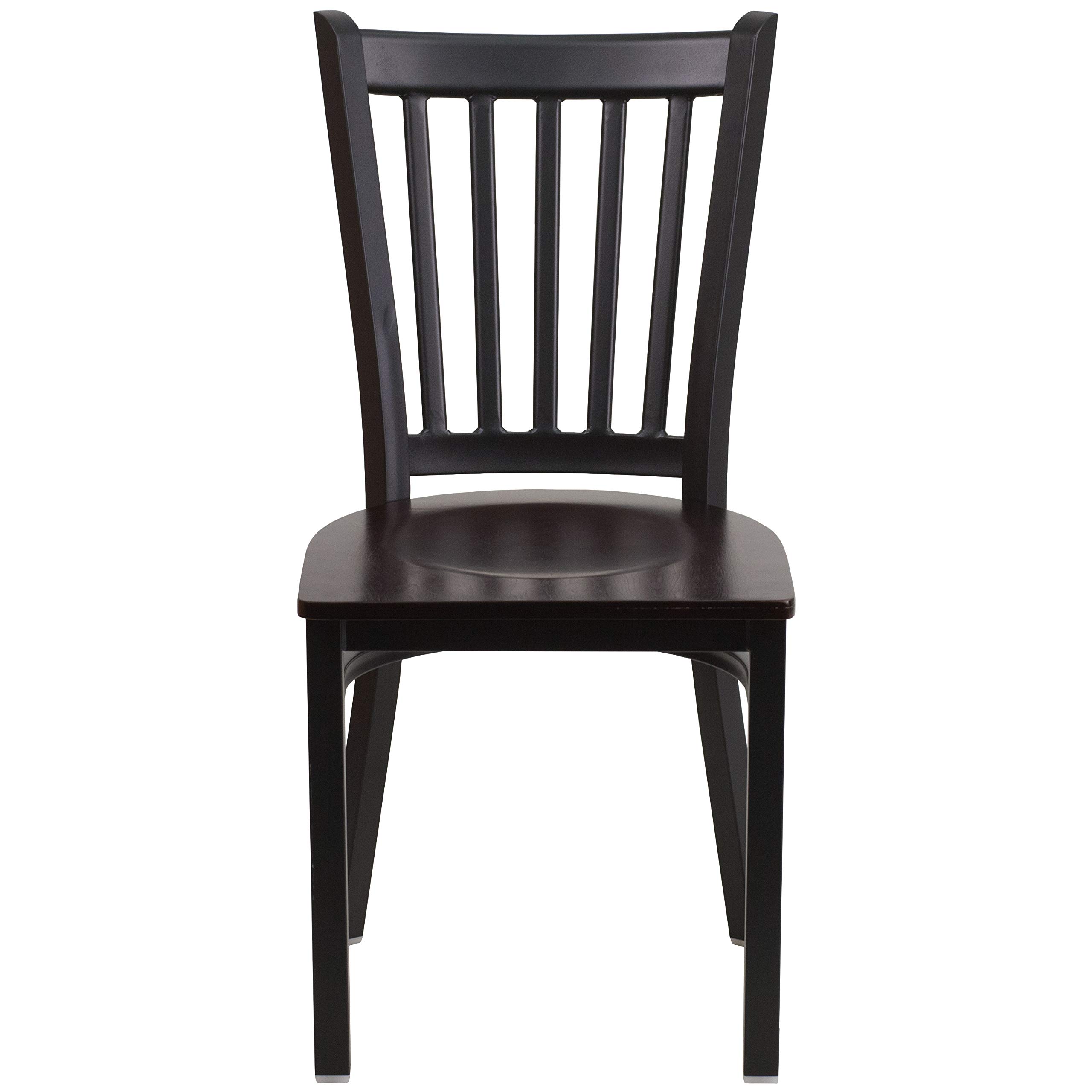 Flash Furniture HERCULES Series Black Vertical Back Metal Restaurant Chair - Walnut Wood Seat