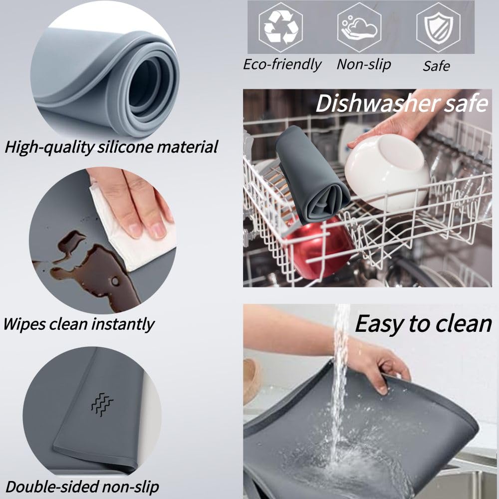 Iycnkok Washer and Dryer Top Cover Mat - 23.6''x 23.6'' Silicone Protector for Washing Machine Countertop - Non-Slip Rubber Waterproof Dustproof Ideal for Laundry Kitchen - Gray 2 Pack