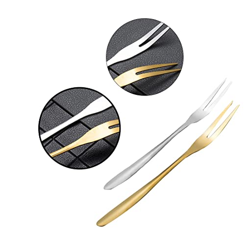50PCS Stainless Steel Two-tine Fork Tasting Appetizer Forks Portable Cocktail Salad Fruit Forks for Eating Cakes Fruits Salads Used in Weddings Festivals Birthdays Housewarming
