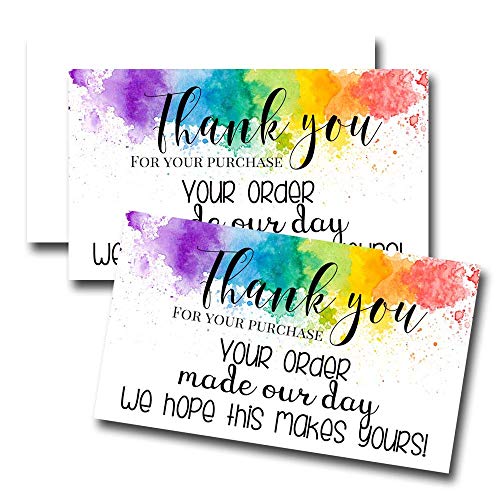 Your Order Made Our Day Watercolor Rainbow Thank You Customer Appreciation Package Inserts for Small Businesses, 100 2" X 3.5” Single Sided Insert Cards by AmandaCreation