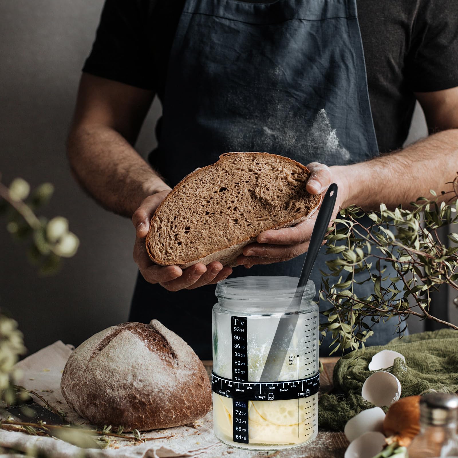 Sourdough Starter Kit 42Oz Sourdough Starter Jar Glass Wide Sourdough Bread Baking Supplies, Brewing Fermentation Carboys Sourdough Bread Starter Kit with Cloth Cover, Lid&Feeding Tracker Band-1PACK