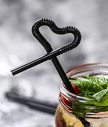 ALINK 200 PCS Flexible Black Plastic Drinking Straws, 10.3 Inches Extra Long Disposable Extendable Bendy Party Fancy Straws