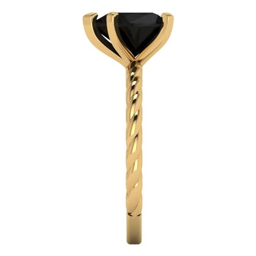 2ct Heart Cut Solitaire Rope Twisted Knot Natural Black Onyx Engagement Bridal Promise Anniversary Ring 18K Yellow Gold 7.5