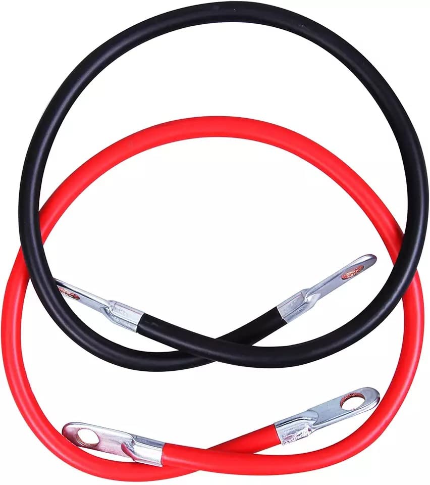 4 AWG Battery Inverter Cables Set, (1 Black & 1 Red) with 3/8 Inch Lugs on Both Ends for Solar, RV, Car, Boat, Auto, Marine (24")