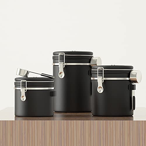 ANTOWALL Coffee Containers Stainless Steel 1.8L Coffee Jar Canister Airtight Storage Coffee Tank With Scoop & Date Tracker For Coffee Bean, Tea, Sugar, Flour (Black)