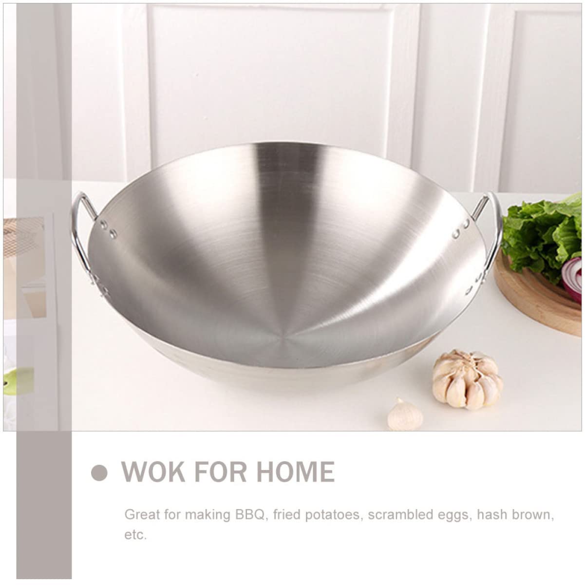 Alipis Camping Cooking Pot Stainless Steel Wok Round Bottom Outdoor Pot Woks Stir-fry Pans