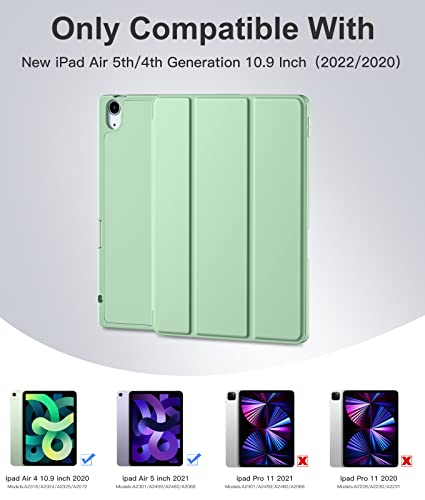 Cousper Case for iPad Air 5th Generation Case 2022/iPad Air 4th Generation Case 2020 10.9 Inch, Trifold Stand Case with Pencil Holder [2nd Apple Pencil Wireless Charging] for iPad Air 5/4 Matcha Green