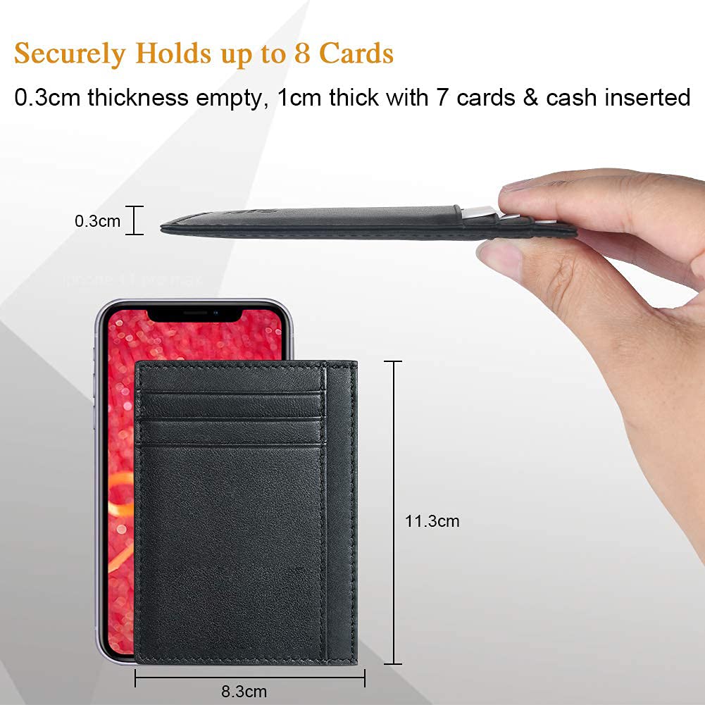 Aucuu Minimalist Wallet, RFID Blocking Anti Theft Leather Credit Card Pocket Purse with Card Slots, Gift for Men & Women - Black, L2us-2125021, #2 Black, 11.2 x 8.3 x 1 cm