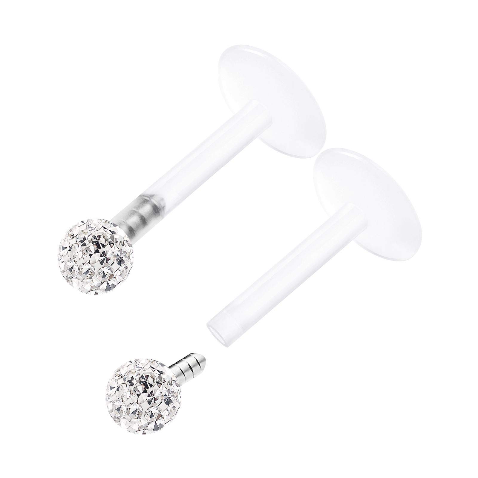 2PCS Bioflex Push In Clear Lip Ring Studs 16 Gauge 5/16 8mm Crystal Ball Cartilage Lobe Earrings Monroe Piercing Jewelry 2875
