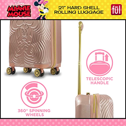FUL Disney Minnie Mouse 21 Inch Rolling Luggage, Molded Hardshell Carry On Suitcase with Wheels, Rose Gold (FCFL0104-661)