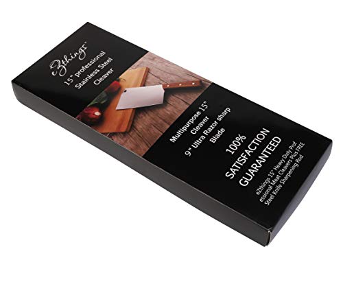 eZthings® 15" Heavy Duty Professional Meat Cleavers Plus Steel Knife Sharpening Rod for Home Kitchen and Commercial Cookware Restaurant Knives (Heavy Duty Cleaver 9" Blade)