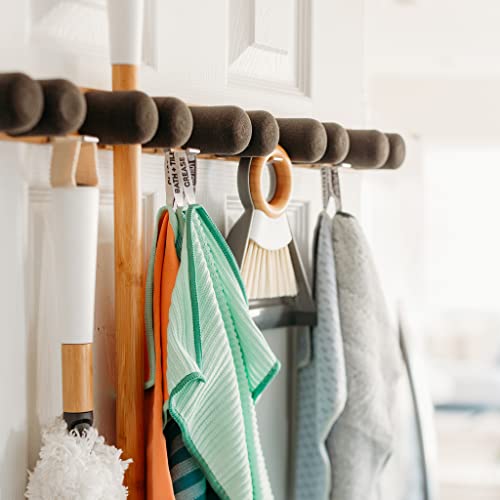 Full Circle Get A Grip Mop and Broom Organizer β Wall Mounted Storage for Kitchen or Closet β Lightweight Bamboo Hanging Broom Holder with Foam Pegs β Easy to Install Home Organization, Large