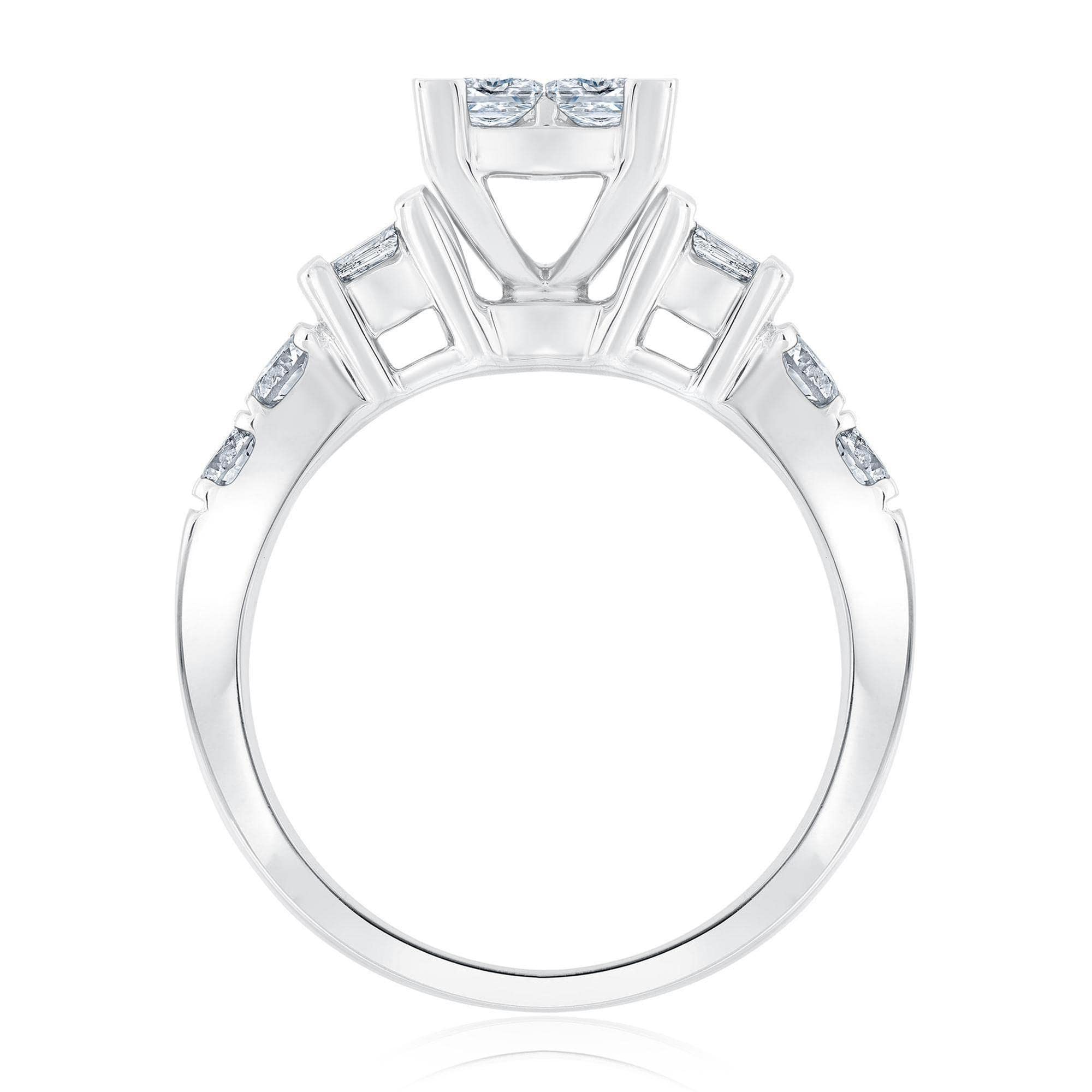 2ctw Princess Diamond Composite White Gold Engagement and Wedding Ring Bridal Set | Harmony Collection - Size 7