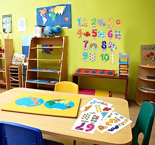 FLYAB Numbers Wall Stickers 5 Sheets Learning Educational Number Wall Decals Peel and Stick Animal Wall Decals Stickers for Kids Toddlers Classroom Playroom Daycare Nursery Bedroom Decorations