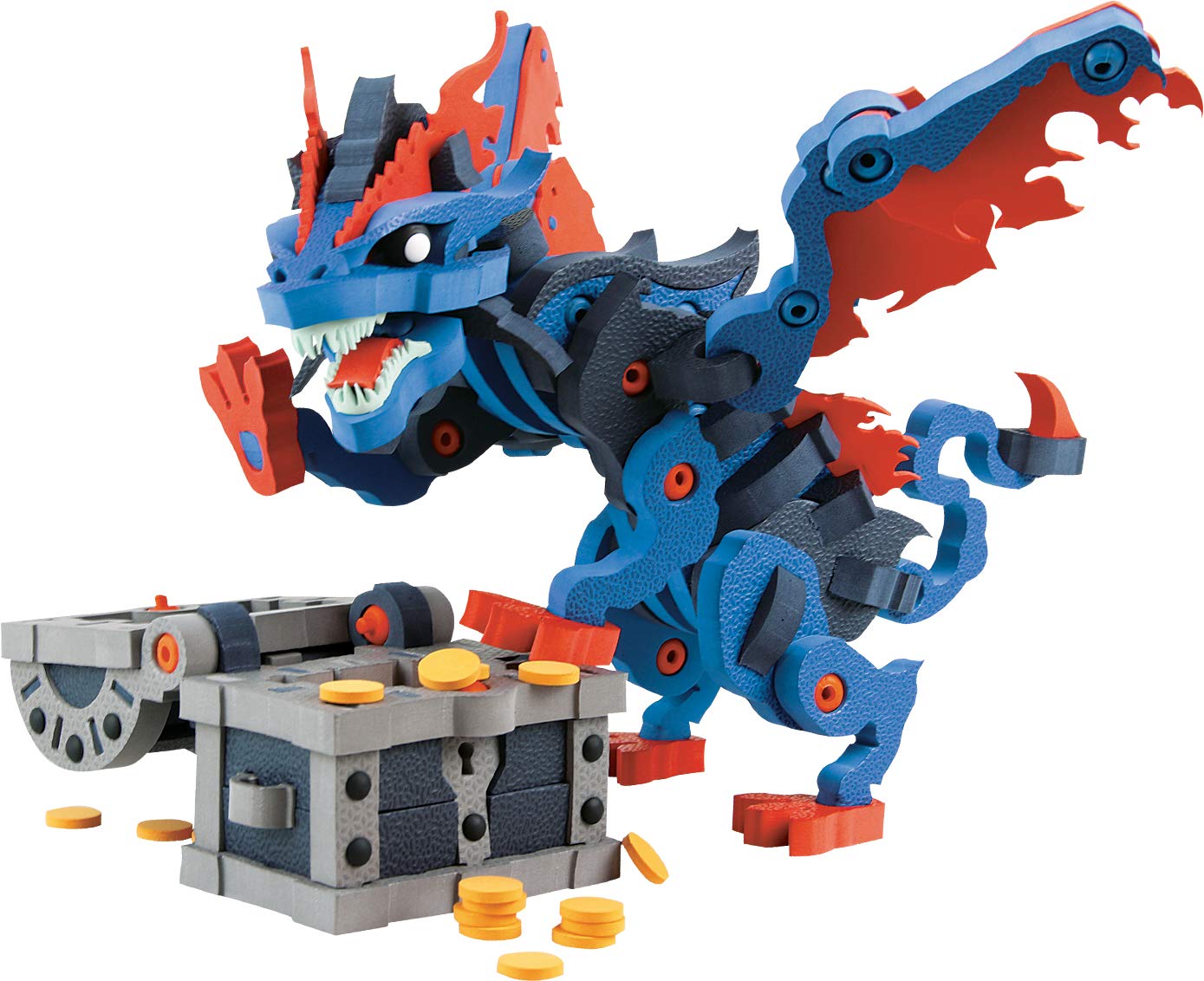 Bloco Toys Treasure Keeper Dragon | STEM Toy | DIY Building Construction Set (240 Pieces), Grey, Blue, Orange