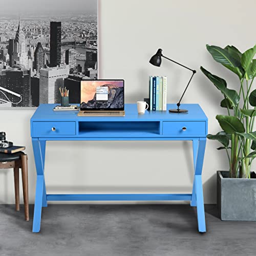 AVGVLIJ Lift Desk with 2 Drawer Storage, Computer Desk with Lift Table Top, Adjustable Height Home Study Writing Table Desk for Office, Home, Living Room (Blue)