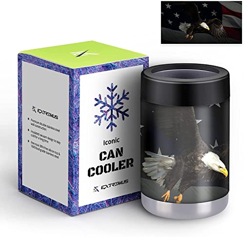 Extremus Temps Can Cooler, 12oz Stainless Steel Double Wall Vacuum Insulated Can Cooler β Iconic Laser Printed Designs - Stainless Steel Can Coozies Fits Standard Size Cans - Replaces Coozies for Cans