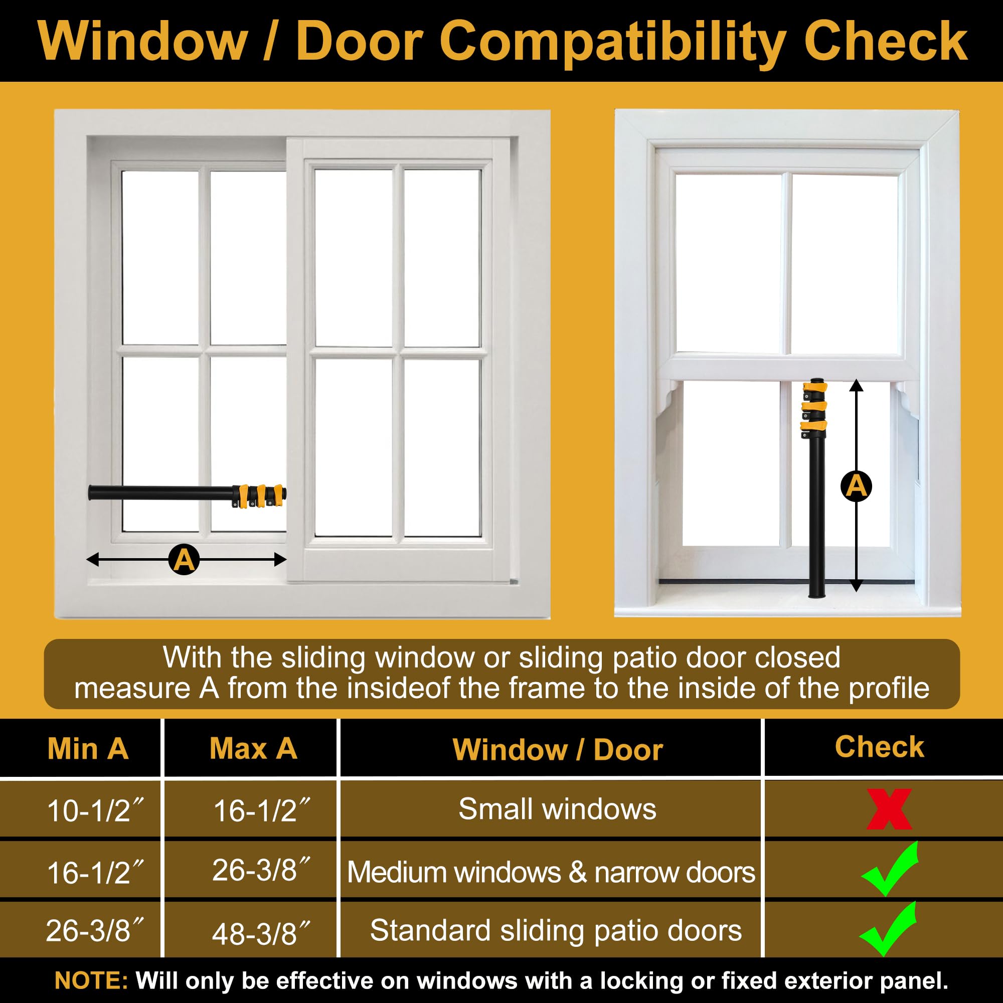 4-Section Upgrade Sliding Door Security Bar for Window A/C Units or Sliding Glass Pet Doors Installation, Fully Extendable (16-1/2" to 48-3/8"), No Drill Required, Matte Black