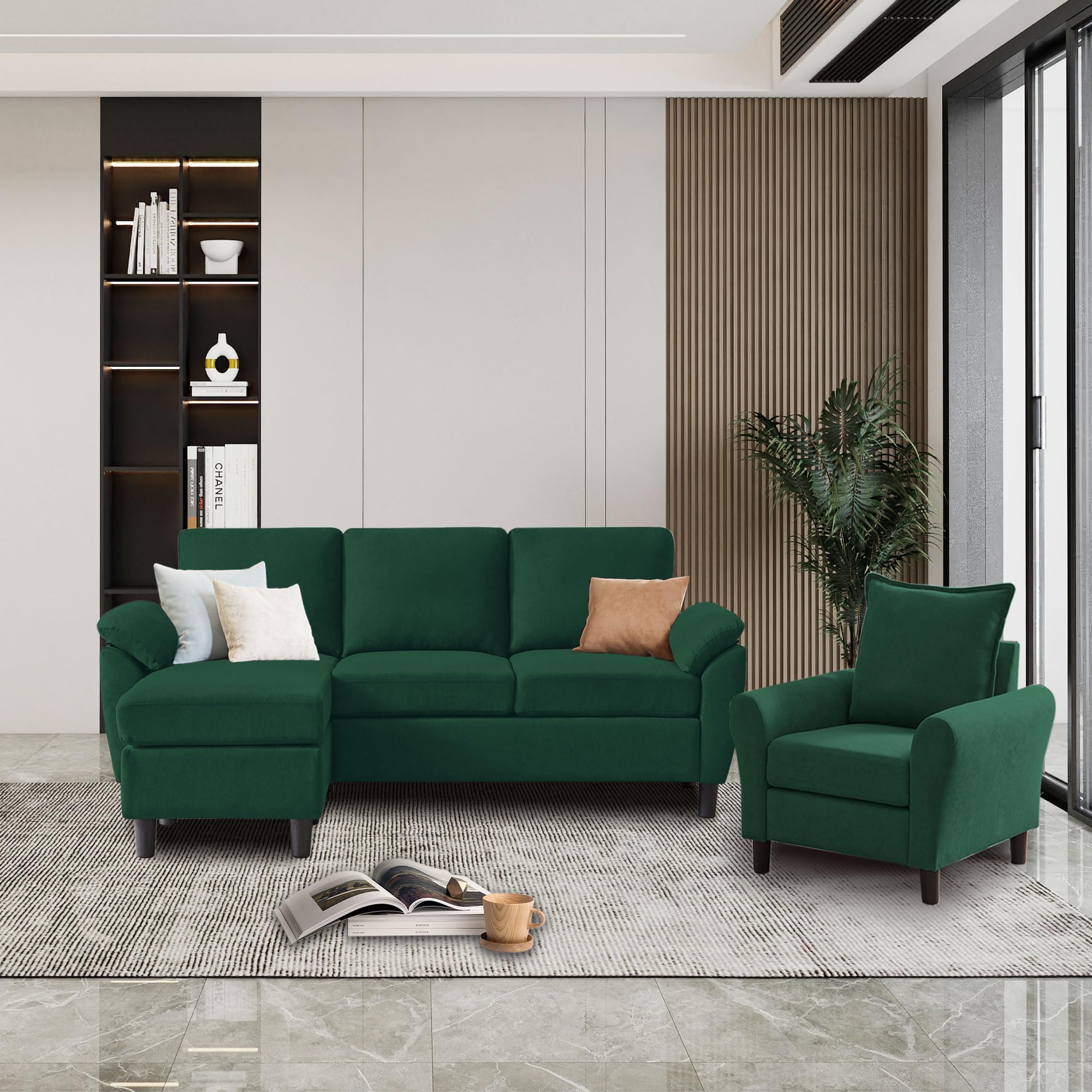 Tornama 79" Convertible Sectional Sofa Set, Small L Shaped 3-Seat Couch with Reversible Chaise and Accent Chair, Modern Linen Sofas Couches for Living Room, Dark Grey