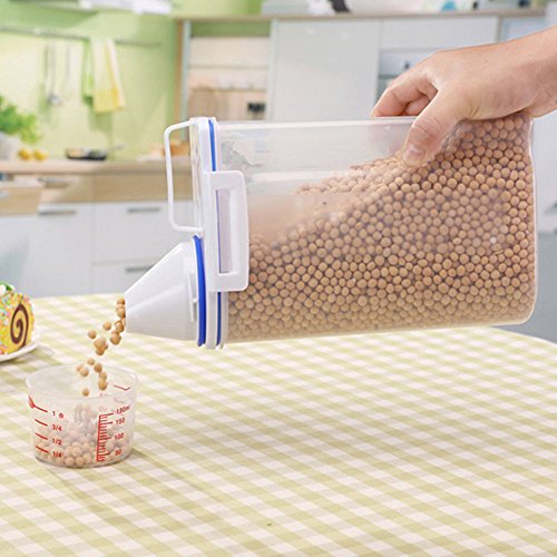 Airtight Food Storage Container with Lids 2L, Cereal Dispenser Rice Bin, Clear Plastic Storage Box with Airtight Design Measuring Cup Pour Spout, for Kitchen Flour Rice Sugar, Keeps Food Fresh Dry