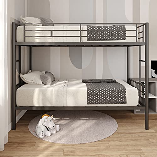 Anwickmak Metal Bunk Bed Twin Over Twin Sturdy Heavy Duty Bunk Beds with 2 Side Ladders,Space Saving,No Box Spring Needed,for Kids Teens Adults (Black)